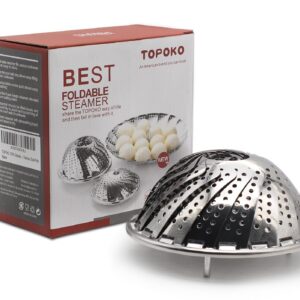 TOPOKO Vegetable Steamer Basket, Fits Instant Pot Pressure Cooker 5/6 QT and 8 QT, 18/8 Stainless Steel, Folding Steamer Insert For Veggie Fish Seafood Cooking, Expandable to Fit Various Size Pot