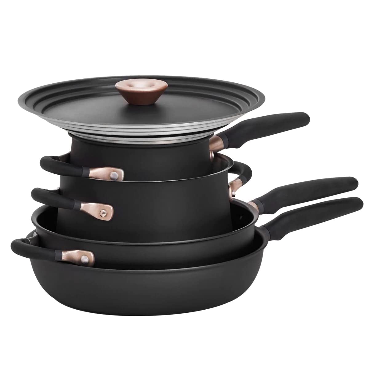 Meyer Accent Series - Hard Anodized Nonstick and Stainless Steel Pots and Pans / Essential Cookware Set, 6 Piece, Matte Black