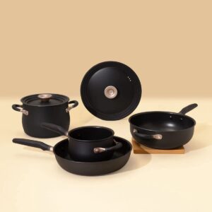 Meyer Accent Series - Hard Anodized Nonstick and Stainless Steel Pots and Pans / Essential Cookware Set, 6 Piece, Matte Black