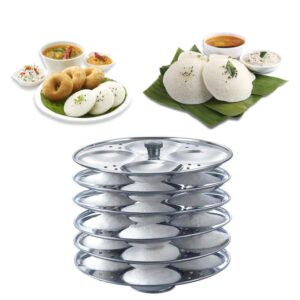 indiabigshop stainless steel 6- rack idli stand, idli maker, idli maker steel, idli plates makes 24 idlis