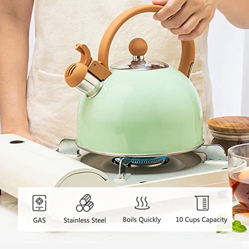 SHSYCER Tea Kettle, 2.6 Quart /2.5 Liter Stainless Steel Tea Pot, Food Grade Stovetops Tea pot Loud Whistling for Tea, Coffee, Milk etc, Gas Electric Applicable-Light Green