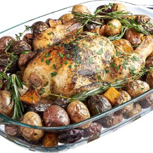 Simax Clear Glass Roaster Dish: Large Rectangular Roaster Pan For Baking And Cooking - Oven and Dishwasher Safe Cookware – 3.5 Quart Oven Pan