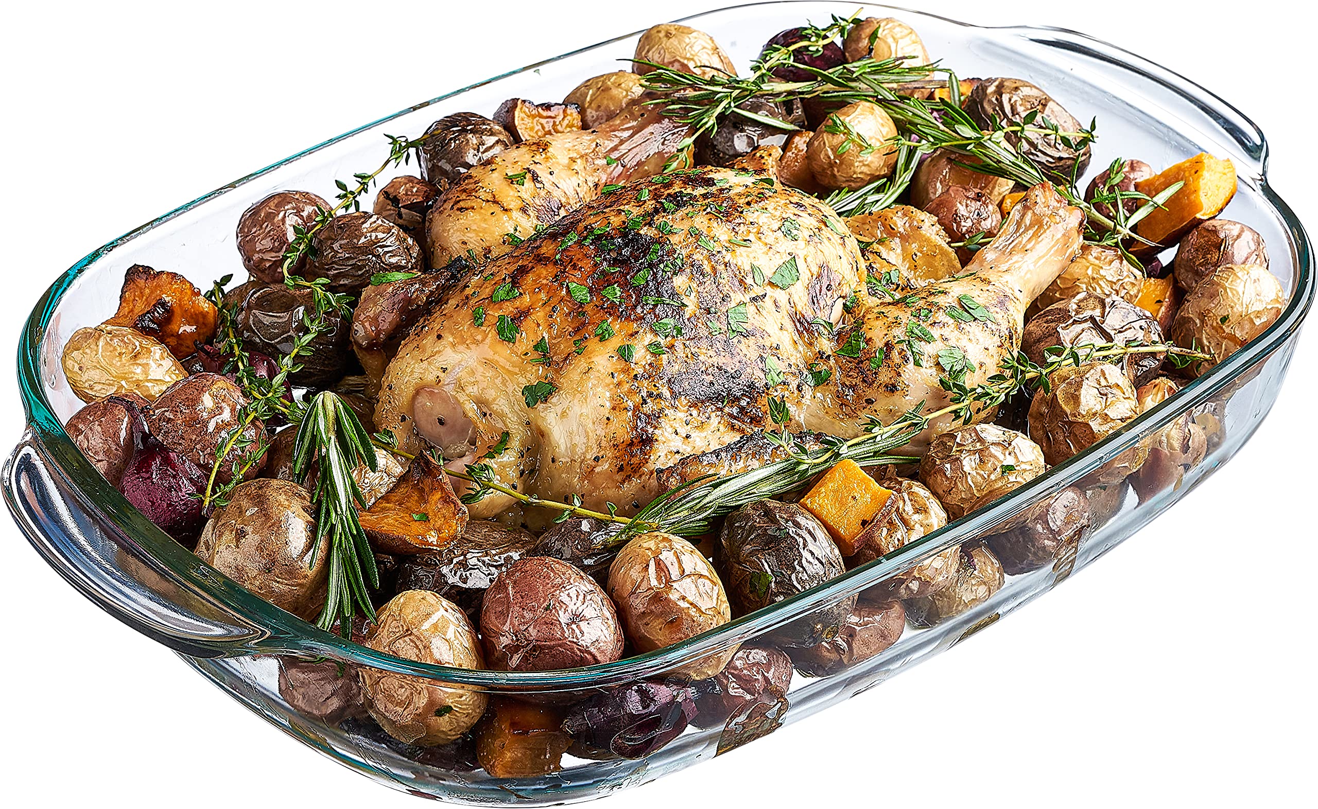 Simax Clear Glass Roaster Dish: Large Rectangular Roaster Pan For Baking And Cooking - Oven and Dishwasher Safe Cookware – 3.5 Quart Oven Pan