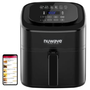 nuwave 6-quart brio healthy digital air fryer with one-touch digital controls, 6 preset menu functions & removable divider insert, black