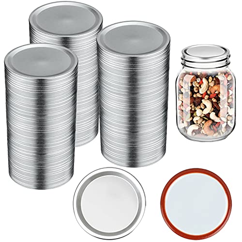 100 Pcs Regular Mouth Canning Lids - 70MM Mason Jar Canning Lids, Reusable Leak Proof Split Type Aluminum Lids with Silicone Seals Rings (Silver)