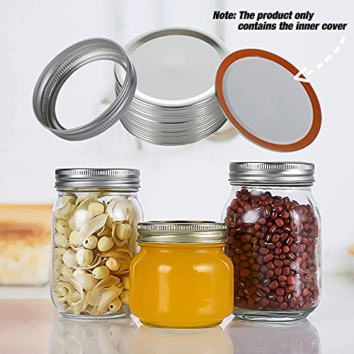 100 Pcs Regular Mouth Canning Lids - 70MM Mason Jar Canning Lids, Reusable Leak Proof Split Type Aluminum Lids with Silicone Seals Rings (Silver)