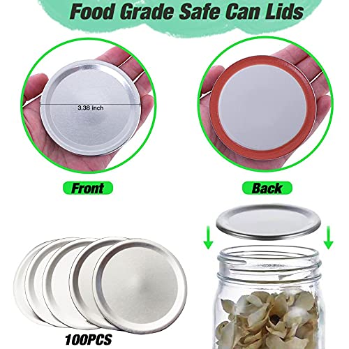 100 Pcs Regular Mouth Canning Lids - 70MM Mason Jar Canning Lids, Reusable Leak Proof Split Type Aluminum Lids with Silicone Seals Rings (Silver)