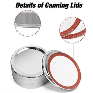 100 Pcs Regular Mouth Canning Lids - 70MM Mason Jar Canning Lids, Reusable Leak Proof Split Type Aluminum Lids with Silicone Seals Rings (Silver)