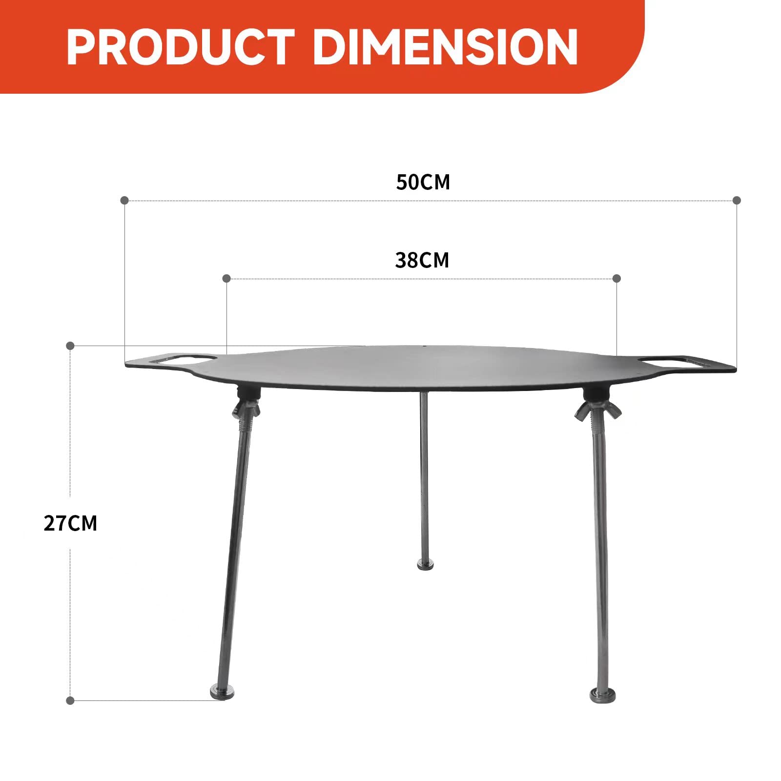 Keleday 15 Inch Korean BBQ Grill Pan Pre-seasoned Carbon Steel Paella Pan Camping Grill Griddle for Stove Top Flat with 3 Detachable Legs