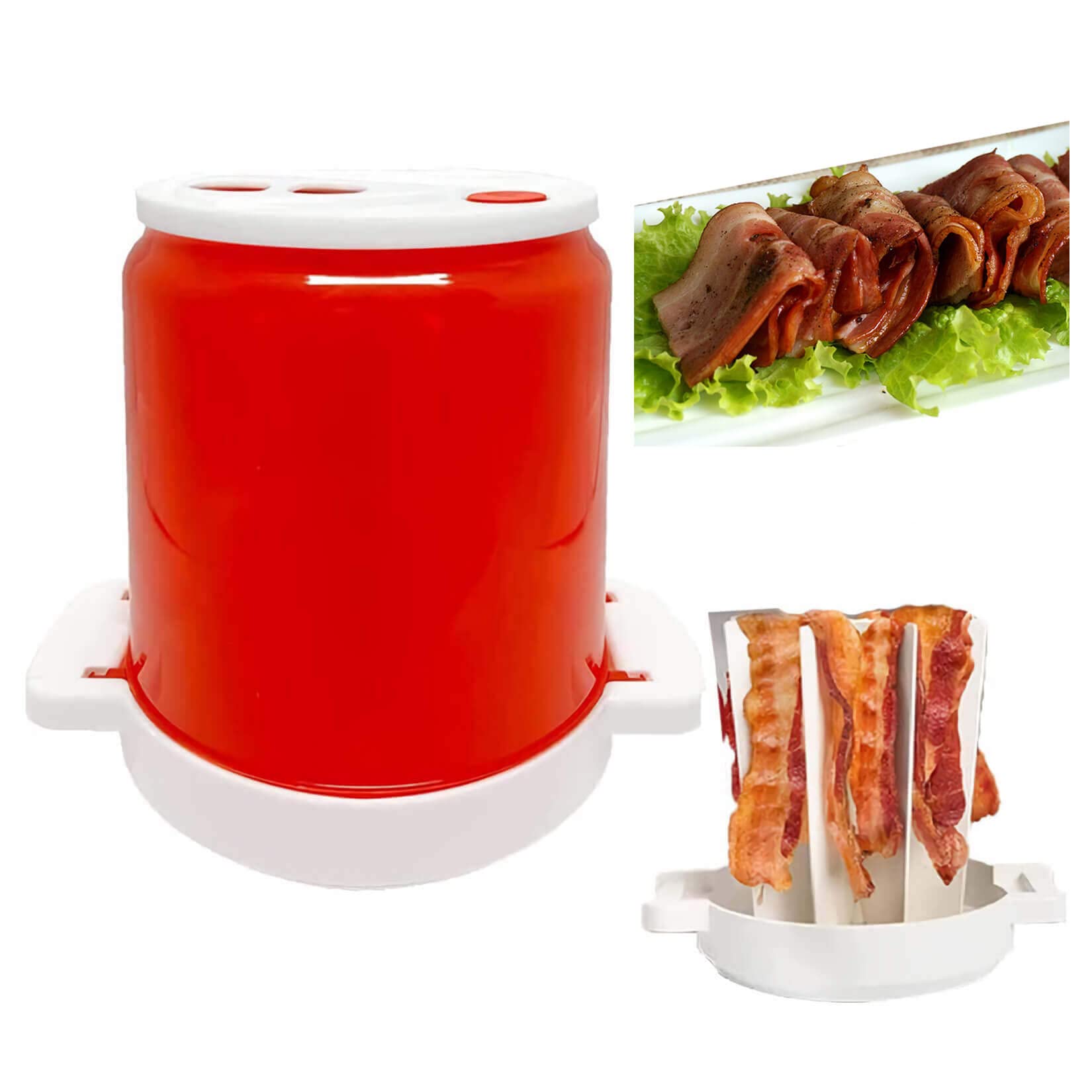 Bacon Can Microwave Cooker as Seen on TV, Bacon Cooker for Microwave Oven，Splash Proof and Mess Free Design, Pour the Grease Right Out, Easy to Clean, Easy to Store