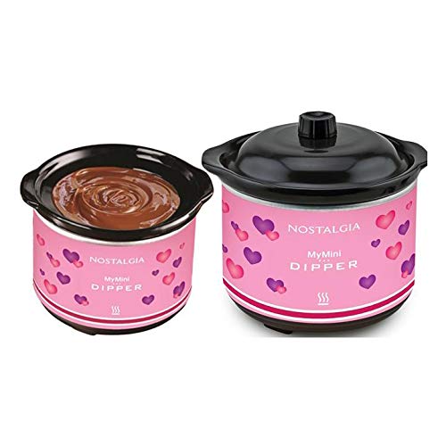 Nostalgia MyMini Chocolate dipping pot with dipping forks Valentine's gift fondue pot (Pink)