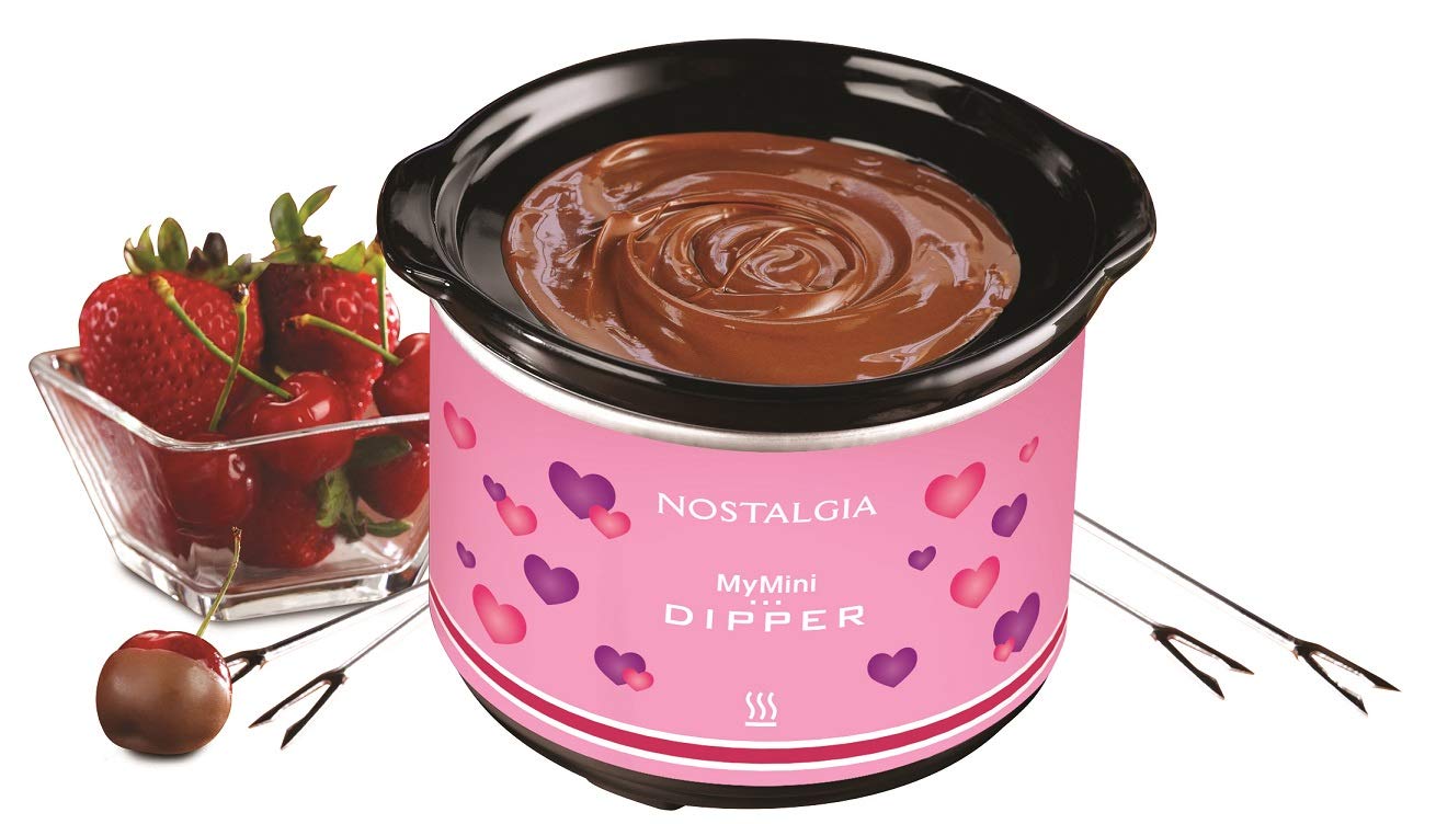 Nostalgia MyMini Chocolate dipping pot with dipping forks Valentine's gift fondue pot (Pink)