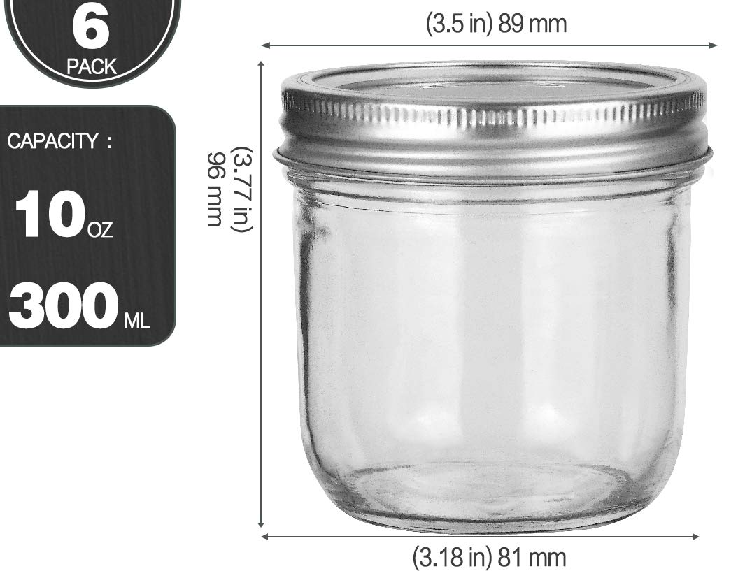 KAMOTA Wide Mouth Mason Jars 10 oz, 10oz Mason Jars Canning Jars Jelly Jars With Wide Mouth Lids and Bands, Ideal for Jam, Honey, Wedding Favors, Shower Favors, Baby Foods, 6 PACK…