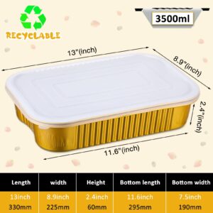 15 Pack Gold Aluminum Pan 9 x 13 Inches with Clear Lids Disposable Aluminum Foil Baking Pans Foil Pans Microwave Oven Safe for Cooking Heating Baking Storage BBQ