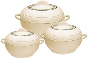 tmvel ambient insulated casserole hot pot hot pack food warmer 3 pieces set (beige) 1.6 l, 2.5 l, 3.5 l