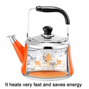 TailVeil Orange Tea Kettle, Tea Kettle Stovetop Teapot 304 Stainless Steel Tea Pots for Stove Top, Anti-Hot Handle,with removable tea basketSuitable for All Heat Source, Orange (2.11 Quart)