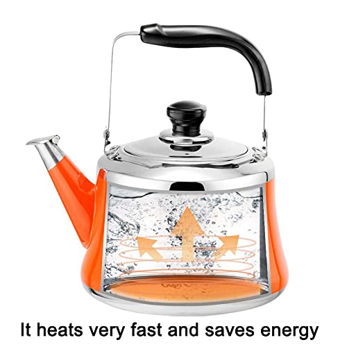 TailVeil Orange Tea Kettle, Tea Kettle Stovetop Teapot 304 Stainless Steel Tea Pots for Stove Top, Anti-Hot Handle,with removable tea basketSuitable for All Heat Source, Orange (2.11 Quart)