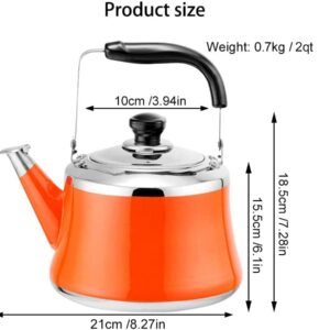 TailVeil Orange Tea Kettle, Tea Kettle Stovetop Teapot 304 Stainless Steel Tea Pots for Stove Top, Anti-Hot Handle,with removable tea basketSuitable for All Heat Source, Orange (2.11 Quart)