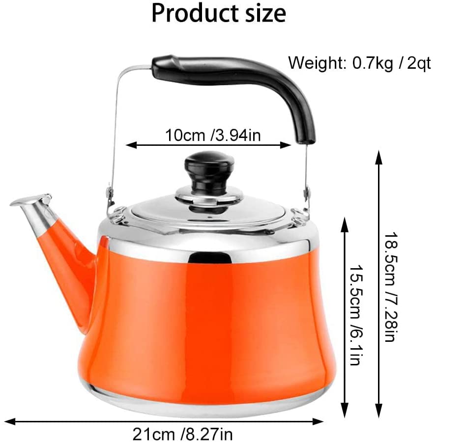 TailVeil Orange Tea Kettle, Tea Kettle Stovetop Teapot 304 Stainless Steel Tea Pots for Stove Top, Anti-Hot Handle,with removable tea basketSuitable for All Heat Source, Orange (2.11 Quart)