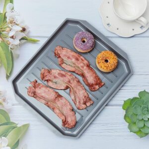 2 Pieces Microwave Bacon Tray Microwave Bacon Cooker Grill Rack Piratical Baking Oven Tray for Frozen Snacks, Frozen Pizza Cooking Supplies, Grey, 10.6 x 8.66 Inch