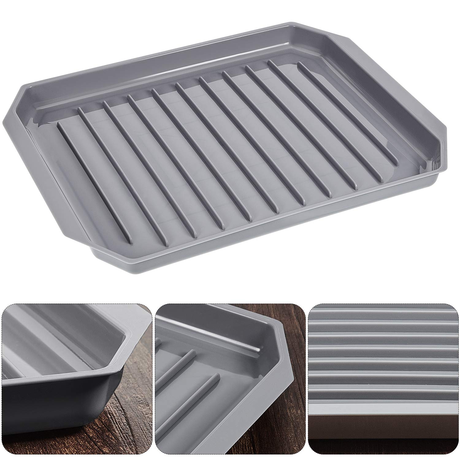 2 Pieces Microwave Bacon Tray Microwave Bacon Cooker Grill Rack Piratical Baking Oven Tray for Frozen Snacks, Frozen Pizza Cooking Supplies, Grey, 10.6 x 8.66 Inch