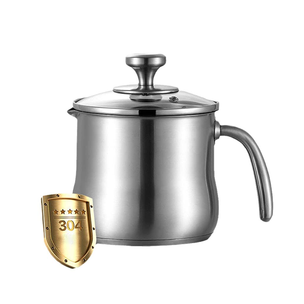 KLLKR 1.8 Quart Stainless Steel Milk Pot with Pour Spout, Saucepan with Lid, No Coating, Reinforced Stainless-Steel Handle for Boiling Milk, Sauce, Gravies