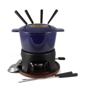 swissmar f66706 sierra 1.6-quart cast iron meat fondue set, 11-piece, deep blue