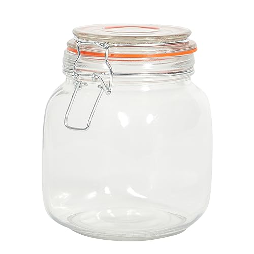 Mason Jar With Lid (Clear), By Home Basics | Single Mason Jar For Pickles, Sauces, Jelly, Condiments, and Snacks | Holds Four Cup, Medium