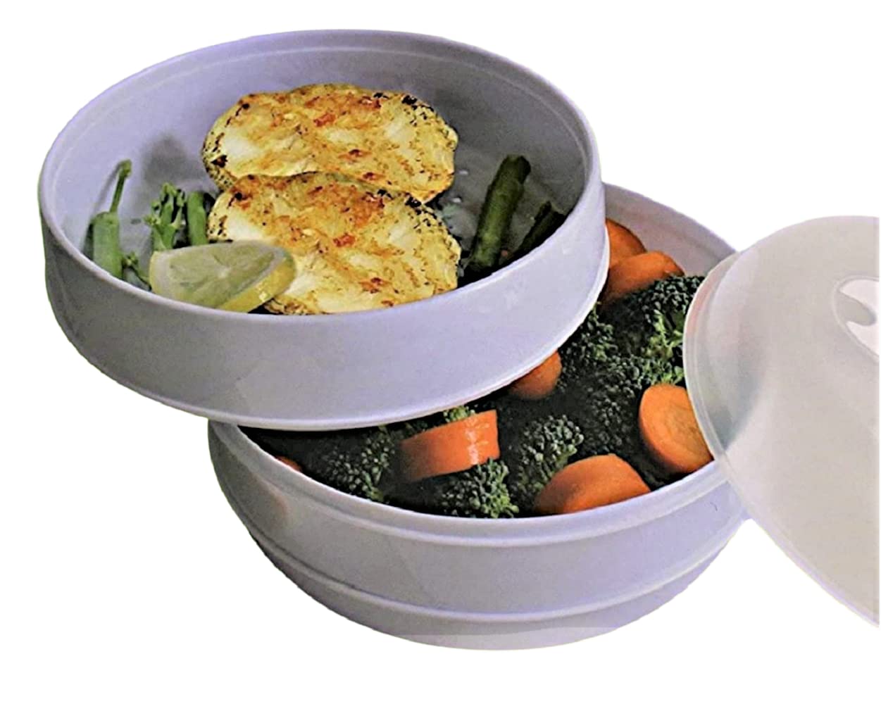 2 Tier Microwave Steamer Healthy Cooking Quick Fast Vegetables No Oil Needed! Cooks Up To 2 Dishes At One Time