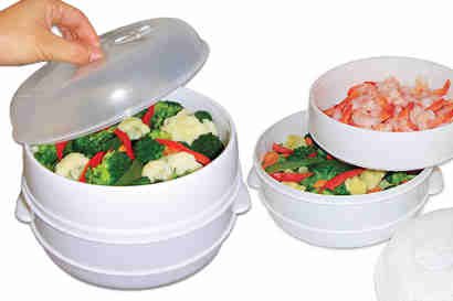 2 Tier Microwave Steamer Healthy Cooking Quick Fast Vegetables No Oil Needed! Cooks Up To 2 Dishes At One Time