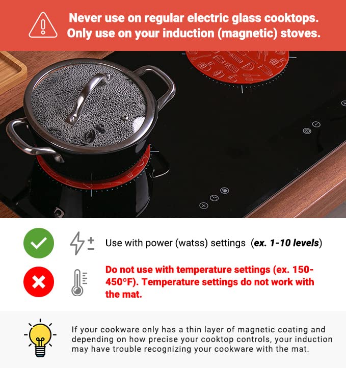 VEM Induction Cooktop Mat - Silicone Scratch Protector - for Magnetic Stoven - Non Slip Pads to Prevent Pots from Sliding During Cooking (7.48 inches) Black