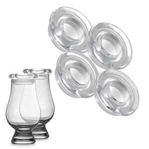 cairncovers glass whiskey glassware lids - glass cap for whisky tasting glasses by cairn craft (4 cairncover lids with no engraving)