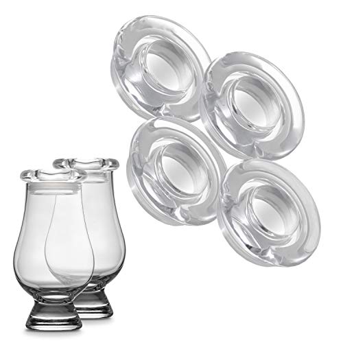 CairnCovers Glass Whiskey Glassware Lids - Glass Cap for Whisky Tasting Glasses by Cairn Craft (4 CairnCover Lids with no engraving)