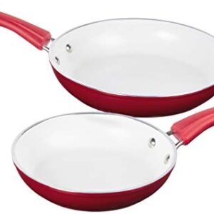 Bialetti Aeternum Ceramic Nonstick Cookware Set, 10 Piece Cookware Set, Red/White