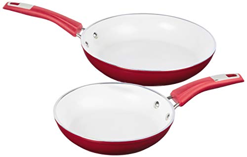 Bialetti Aeternum Ceramic Nonstick Cookware Set, 10 Piece Cookware Set, Red/White