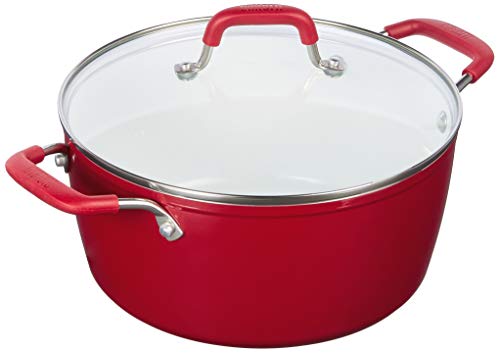 Bialetti Aeternum Ceramic Nonstick Cookware Set, 10 Piece Cookware Set, Red/White