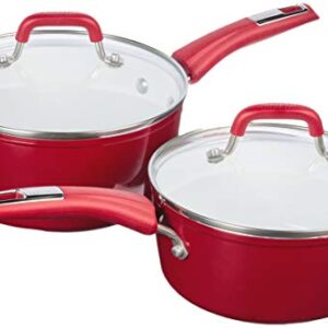 Bialetti Aeternum Ceramic Nonstick Cookware Set, 10 Piece Cookware Set, Red/White