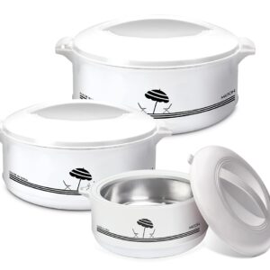 MILTON Treat 1000/1500/2500 Insulated Inner Stainless Steel Casserole 3 Pcs Set of 1/1.5/2.5 Ltr | BPA Free | Food Grade | Easy to Carry | Easy to Store | Pack of 3, White