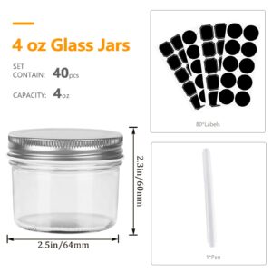 Waymind 4oz Glass Jars With Silver Lids,Mason Jars,Glass Jars with Airtight lids,Ideal for Honey,Jam,Baby Foods,Wedding Favor,DIY Magnetic Spice Jars,Mini Spice Jars for Kitchen,Set of 40