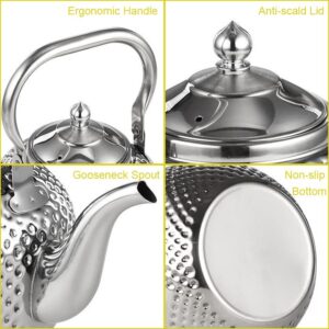 Alunsito Teapot for Stove Top, Stovetop Tea Kettle, Food Grade Stainless Steel Tea Kettle, 2.1qt Metal Tea Pot with Tea Strainer for Easy Tea, Coffee, Gold, 2 Liters