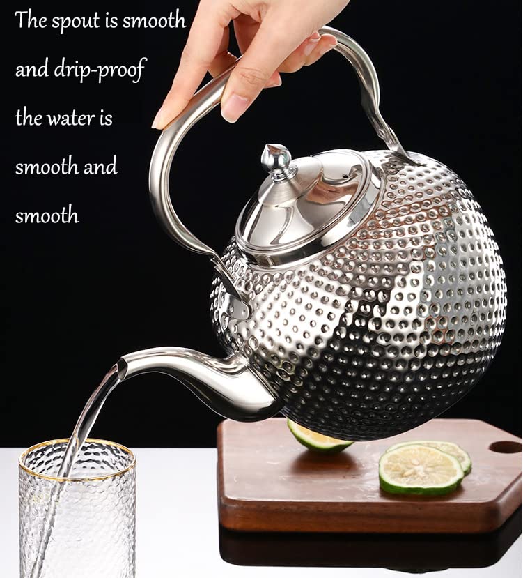 Alunsito Teapot for Stove Top, Stovetop Tea Kettle, Food Grade Stainless Steel Tea Kettle, 2.1qt Metal Tea Pot with Tea Strainer for Easy Tea, Coffee, Gold, 2 Liters