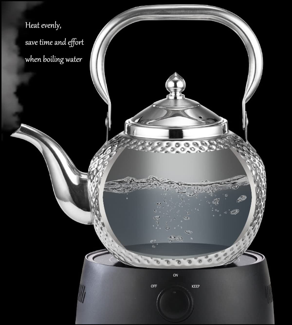 Alunsito Teapot for Stove Top, Stovetop Tea Kettle, Food Grade Stainless Steel Tea Kettle, 2.1qt Metal Tea Pot with Tea Strainer for Easy Tea, Coffee, Gold, 2 Liters