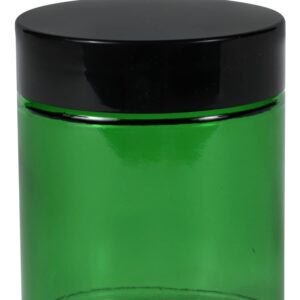 Vivaplex, Green, 8 ounce, Round Glass Jars, with Black Lids - 8 Pack