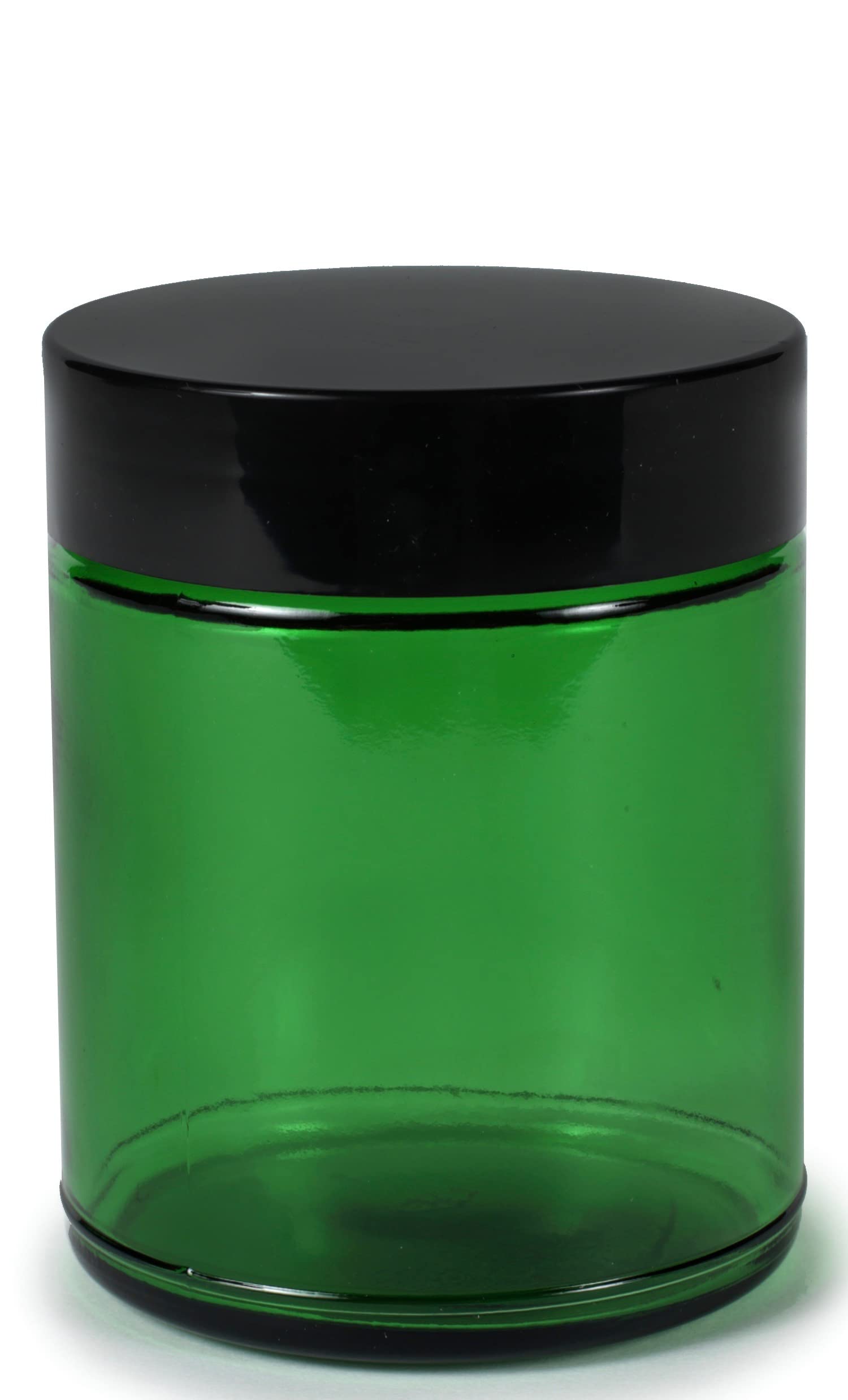 Vivaplex, Green, 8 ounce, Round Glass Jars, with Black Lids - 8 Pack