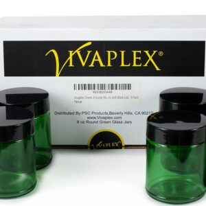 Vivaplex, Green, 8 ounce, Round Glass Jars, with Black Lids - 8 Pack