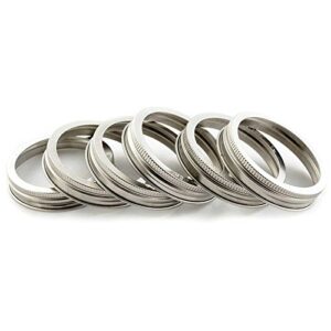 Trellis + Co. Stamped Stainless Steel Wide Mouth Mason Jar Replacement Rings/Bands/Tops | Durable & Rustproof | For Pickling, Canning, Storage (6 Pack)