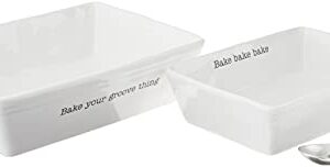 Mud Pie Farmhouse Inspired Set of 2 Serving Spoon Baking Dish Set, One Size, White