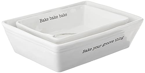 Mud Pie Farmhouse Inspired Set of 2 Serving Spoon Baking Dish Set, One Size, White