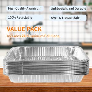 LUCKMETA Disposable Aluminum Foil Pans 21 x 13 Full Size (20 Pack) Heavy-Duty, Rectangular Food Containers Great for Baking, Cooking, Heating, BBQ, Storing, Prepping Food