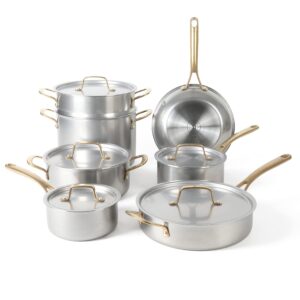 martha stewart vintage 18/8 triply stainless steel 12 piece cookware set w/gold handles